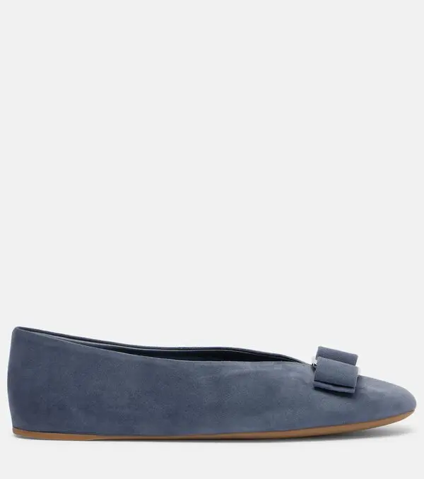 FERRAGAMO Vanna Bow-detail Suede Ballet Flats