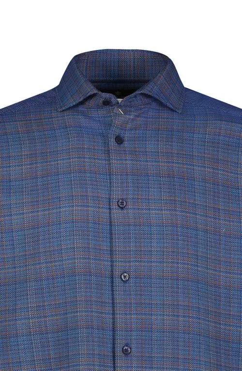 LUCHIANO VISCONTI Tri Color Basket Weave Shirt - Navy