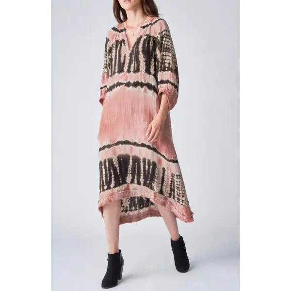 OCEAN+MAIN Tie Dye Gauze A-line Dress With Pockets - Aztec