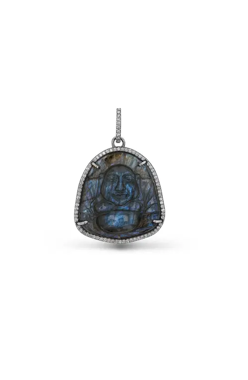 Sheryl Lowe Carved Buddha Pendant With Diamond Halo - Labradorite