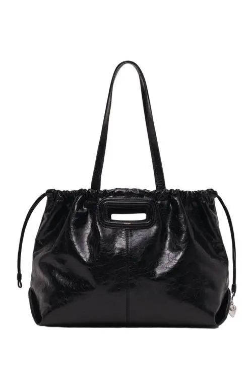 Maje Crackled Leather Milpli Tote Bag - Black