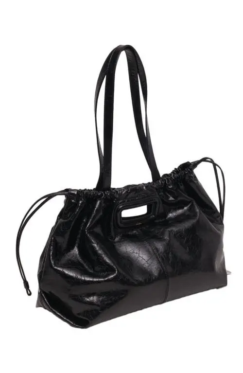 Maje Crackled Leather Milpli Tote Bag - Black