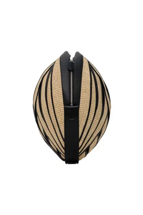 Perrin Le Panier Handbag - Raphia Beige/black