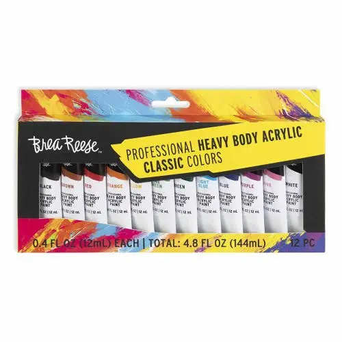 BREA REESE Professional Heavy Body Acrylic Paint Set 12 Tubes - Multicolored