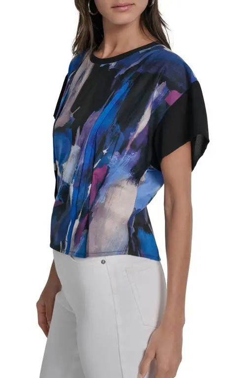 Dkny Chiffon Sleeve Knit Top - Blue Brush