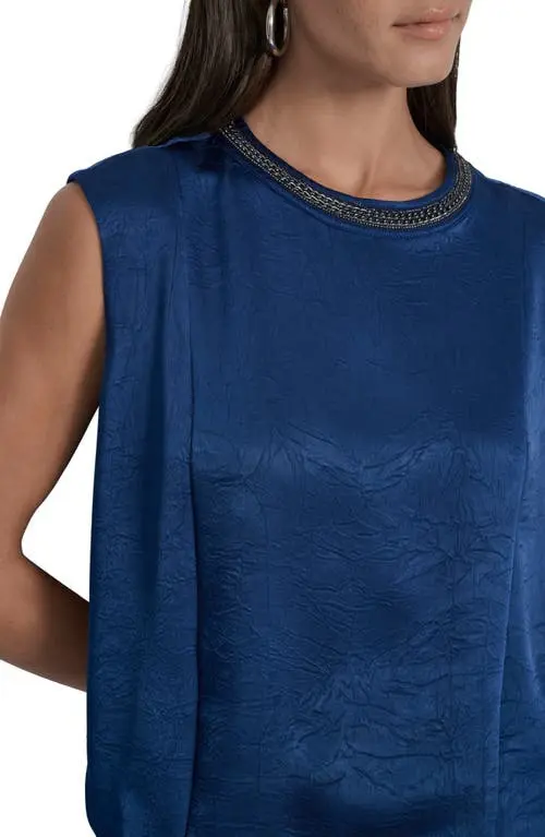 Dkny Chain Detail Sleeveless Crinkle Satin Top - Cadet Blue