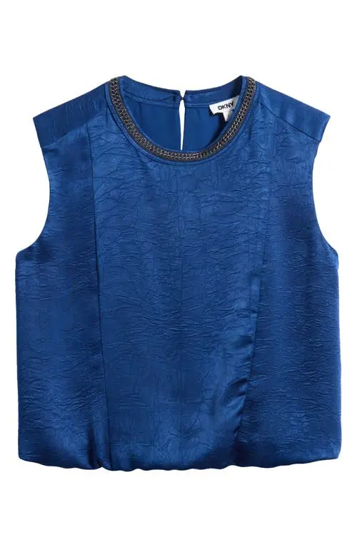Dkny Chain Detail Sleeveless Crinkle Satin Top - Cadet Blue