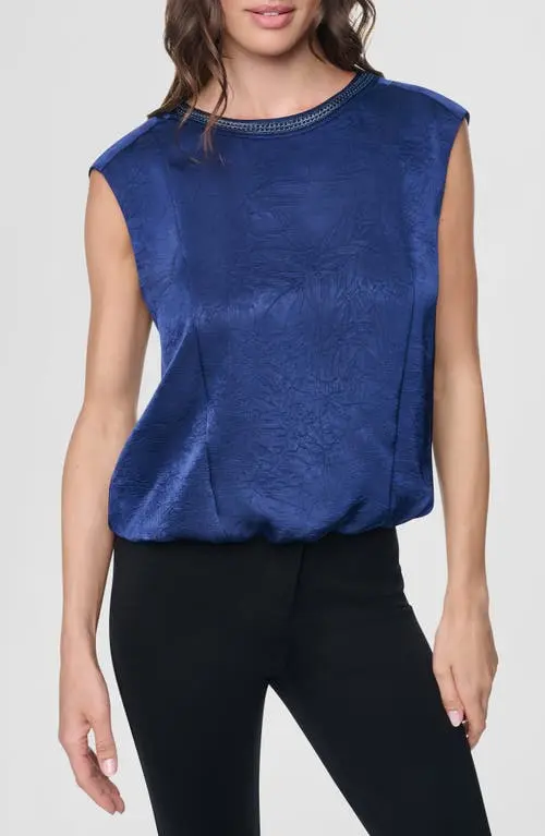 Dkny Chain Detail Sleeveless Crinkle Satin Top - Intrepid Blue