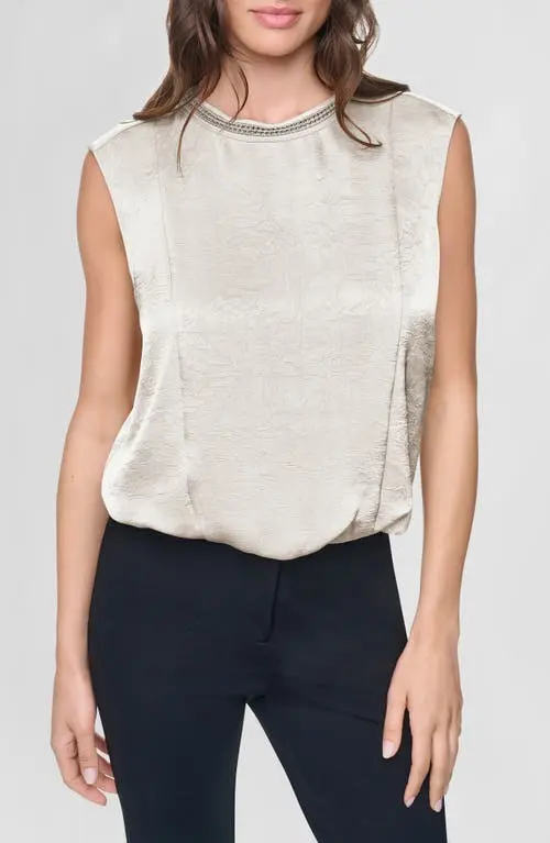 Dkny Chain Detail Sleeveless Crinkle Satin Top - Ivory
