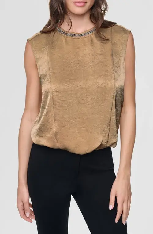 Dkny Chain Detail Sleeveless Crinkle Satin Top - Travertine