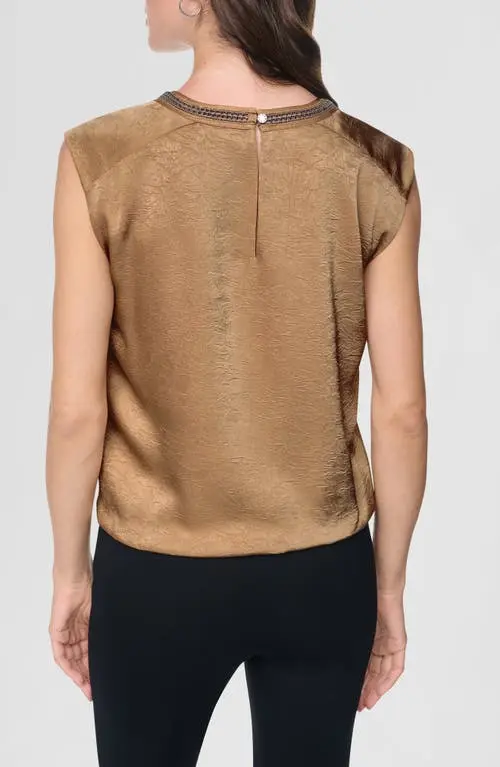 Dkny Chain Detail Sleeveless Crinkle Satin Top - Travertine