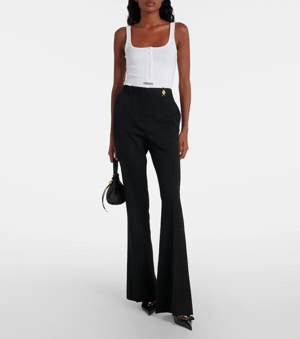 Versace Logo Ribbed-knit Bodysuit - White