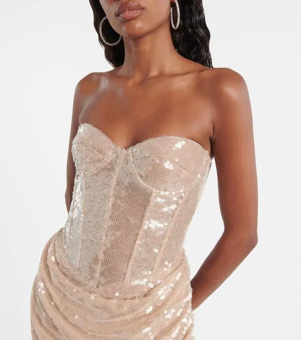 Buy THE NEW ARRIVALS ILKYAZ OZEL Pamela Sequined Corset Dress - Beige At  20% Off | Editorialist