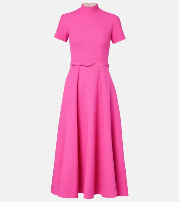 EMILIA WICKSTEAD Camilla Belted Wool Midi Dress In Fresh - Pink