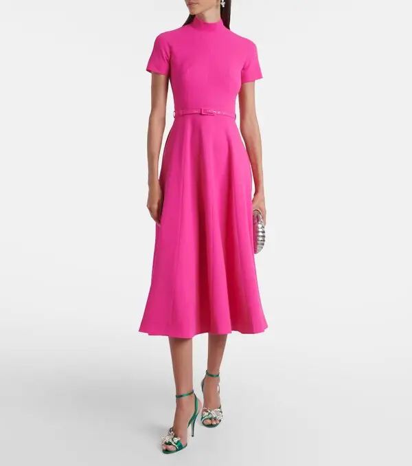EMILIA WICKSTEAD Camilla Belted Wool Midi Dress In Fresh - Pink