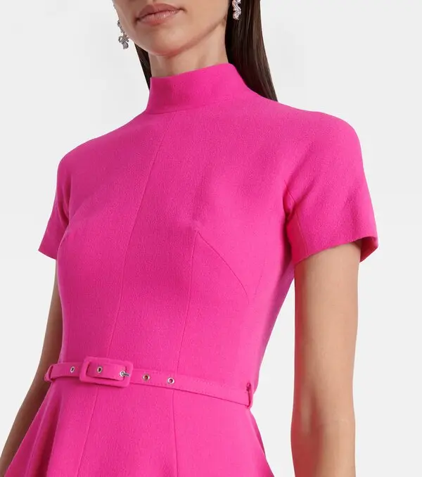 EMILIA WICKSTEAD Camilla Belted Wool Midi Dress In Fresh - Pink
