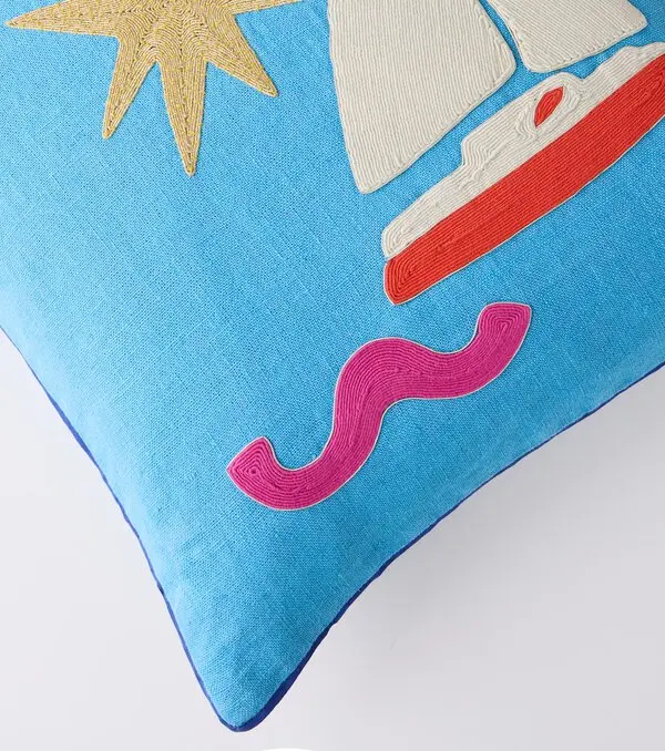 Jonathan Adler Playa Sailboat Linen Cushion - Blue