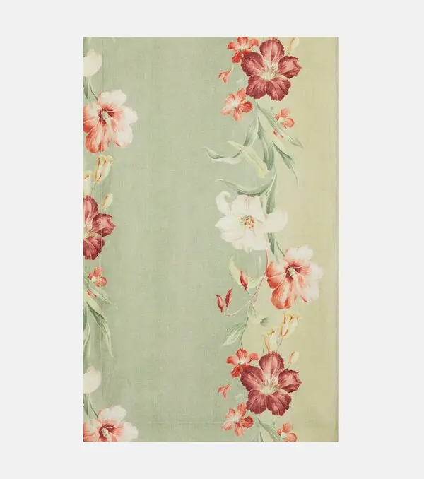 CABANA Ibiscus Floral Striped Linen Tablecloth - Green