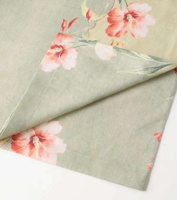 CABANA Ibiscus Floral Striped Linen Tablecloth