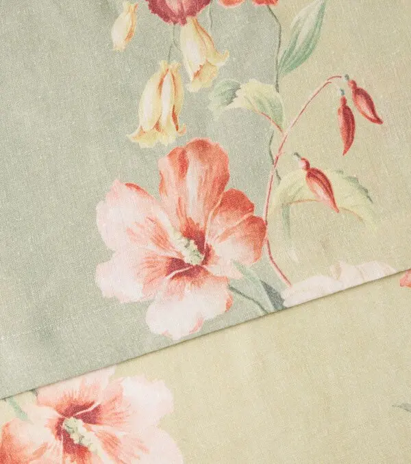 CABANA Ibiscus Floral Striped Linen Tablecloth