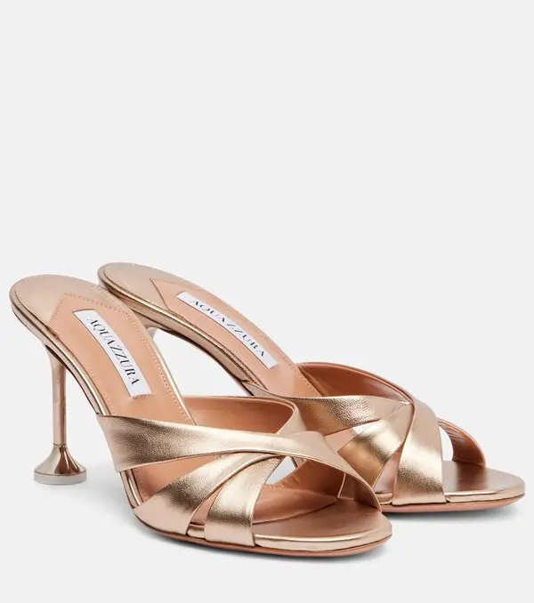 AQUAZZURA Kiss Me Quick Metallic Leather Mules - Gold