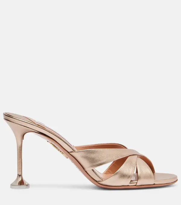 AQUAZZURA Kiss Me Quick Metallic Leather Mules