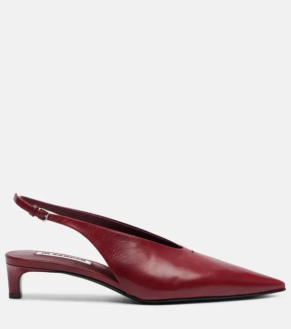 JIL SANDER Pointy Leather Slingback Pumps - Red
