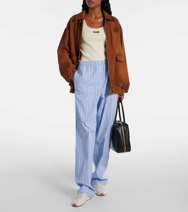 Miu Miu Striped Cotton Poplin Wide-leg Pants - Multicoloured