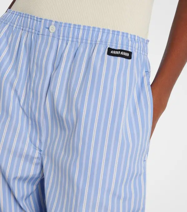 Miu Miu Striped Cotton Poplin Wide-leg Pants - Multicoloured
