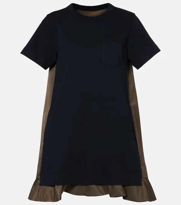Sacai Jersey And Twill Minidress - Black