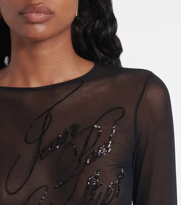 JEAN PAUL GAULTIER Logo Sequined Tulle Top