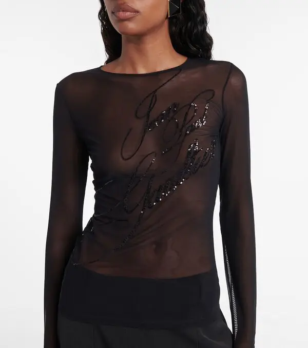 JEAN PAUL GAULTIER Logo Sequined Tulle Top