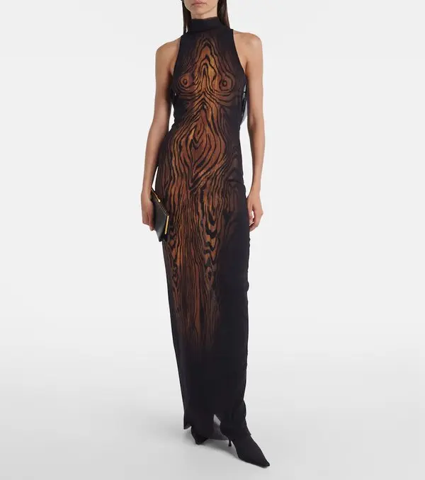 JEAN PAUL GAULTIER Printed Mesh Maxi Dress - Brown