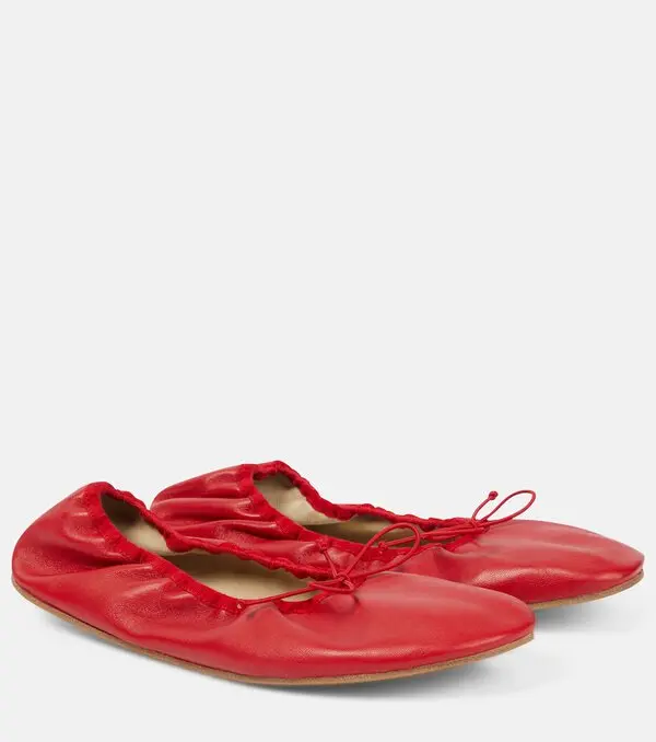 THE ROW Round Leather Ballet Flats - Red