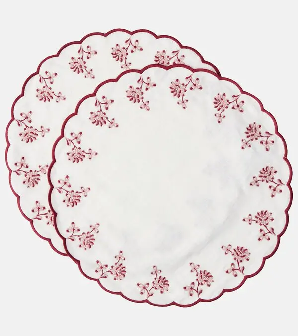 CABANA Botanica Set Of 2 Embroidered Linen Placemats - White