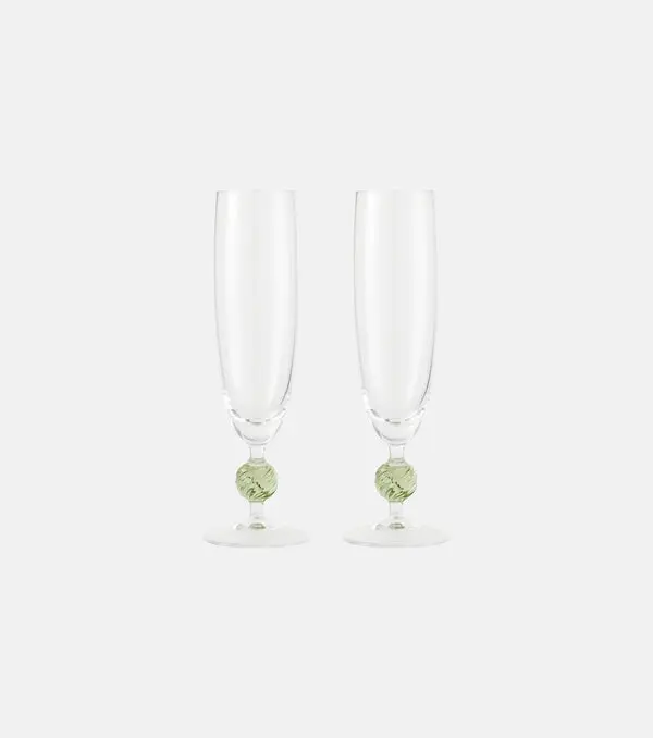 CABANA Demetra Set Of 2 Champagne Flutes - Green