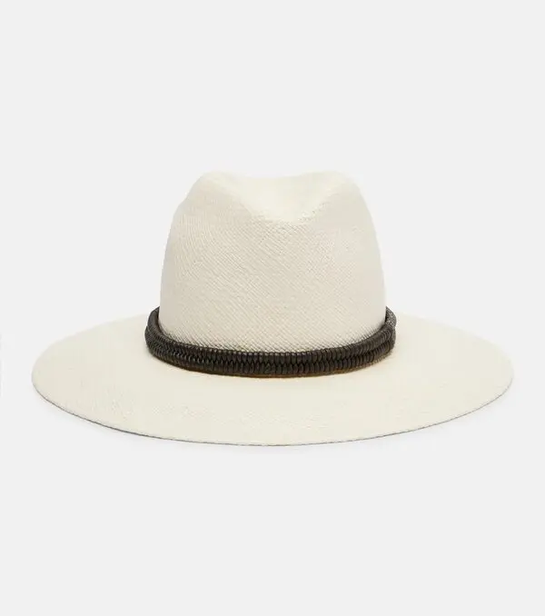 Brunello Cucinelli Monili Leather-trimmed Fedora - White