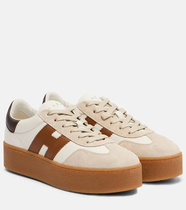 Hogan H681 Leather And Suede Platform Sneakers - Neutrals