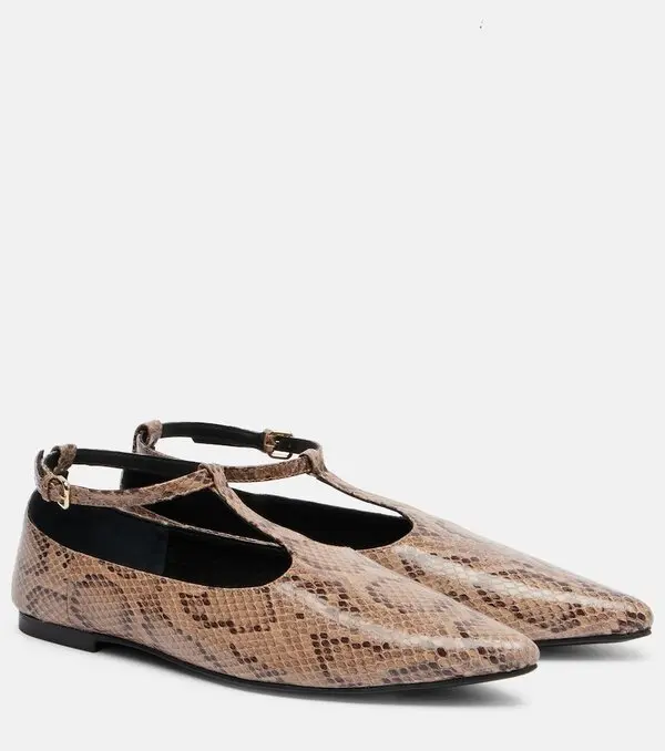 A.emery Ward Snake-effect Leather Mary Jane Flats - Beige