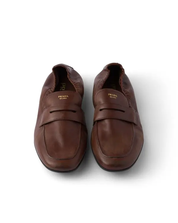 Prada Shuffle Antiqued Leather Loafers - Brown