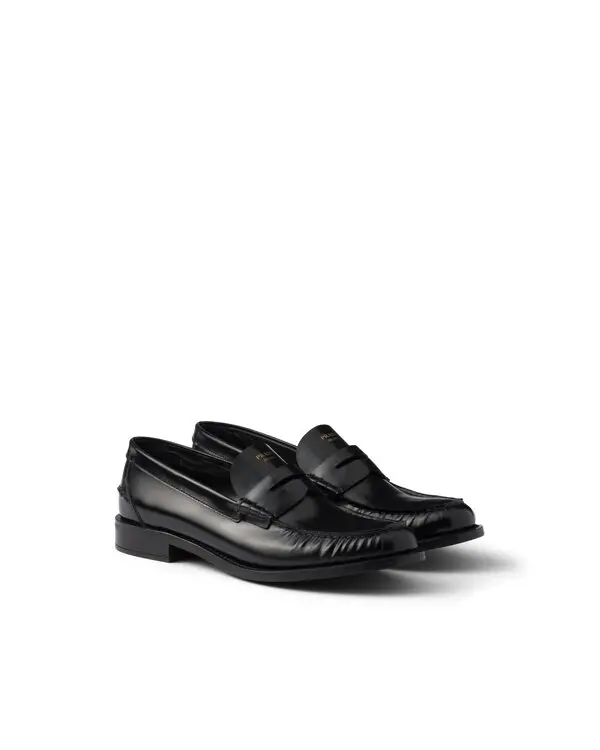 Prada Brushed Leather Loafers - Black