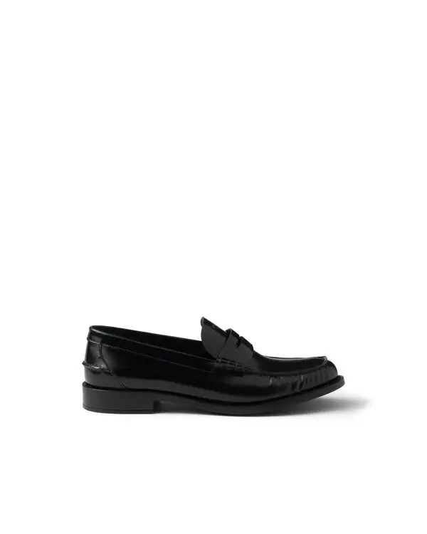 Prada Brushed Leather Loafers - Black