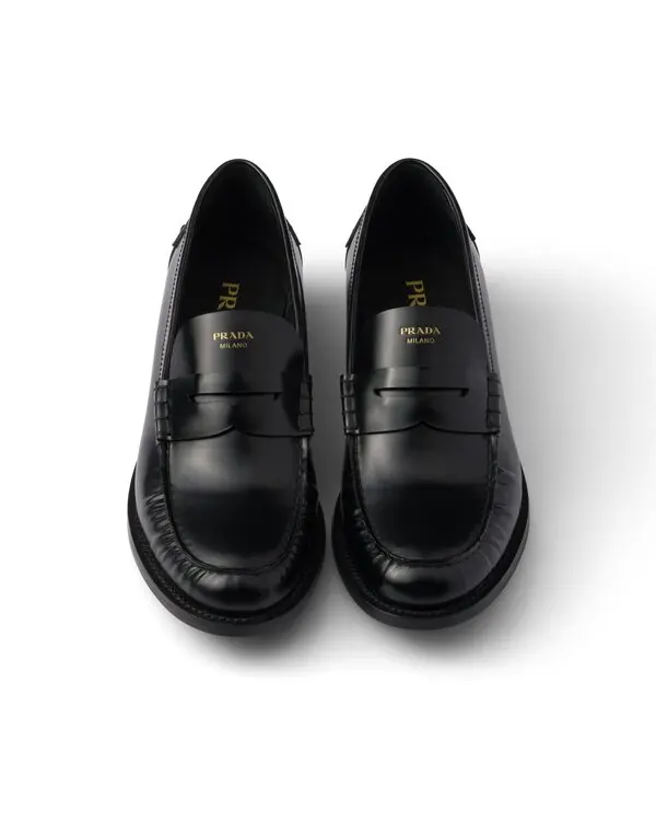 Prada Brushed Leather Loafers - Black