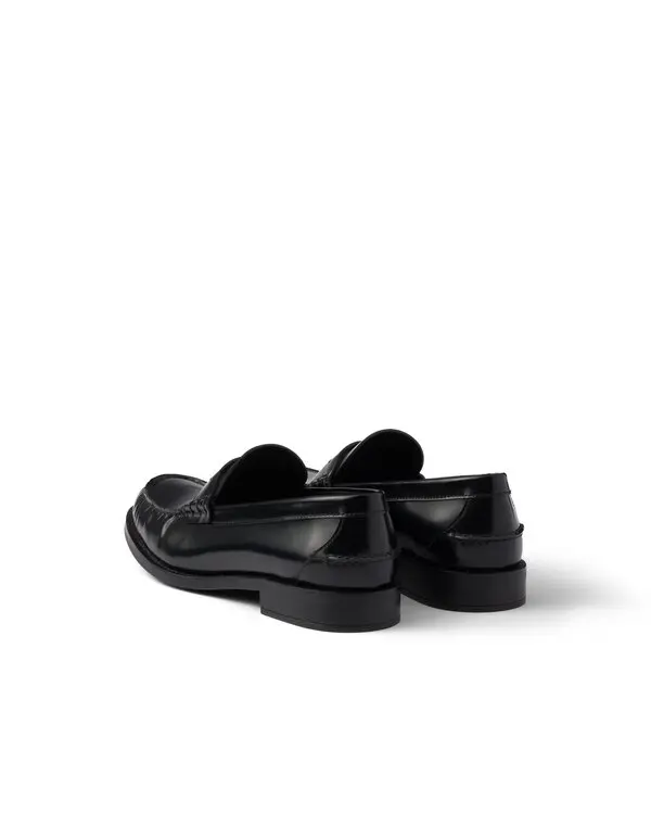 Prada Brushed Leather Loafers - Black
