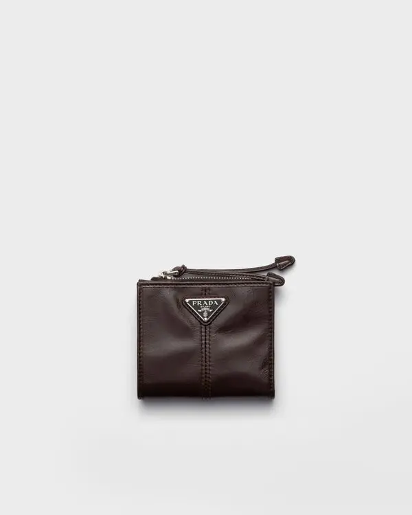 Prada Small Leather Wallet - Dark Brown