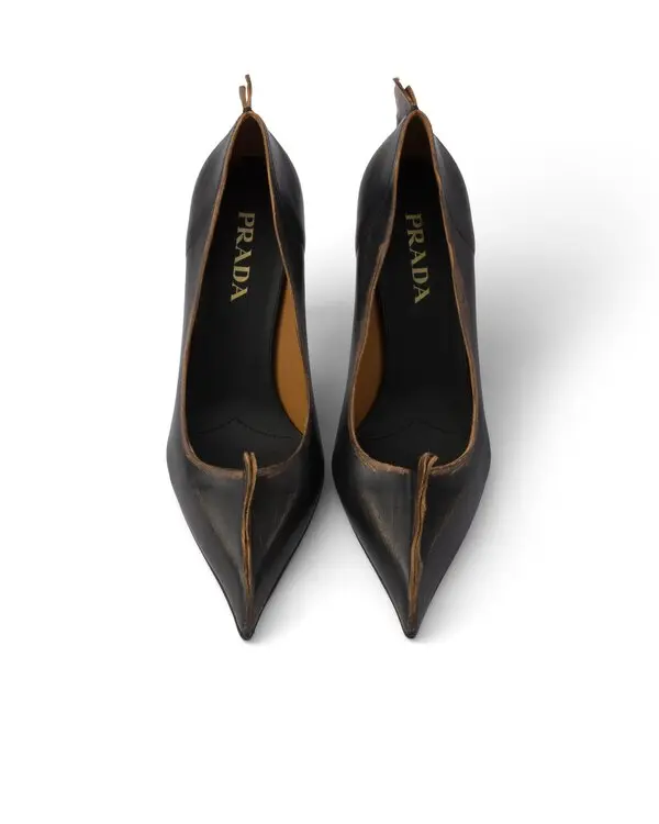 Prada Antiqued Leather Pumps - Black