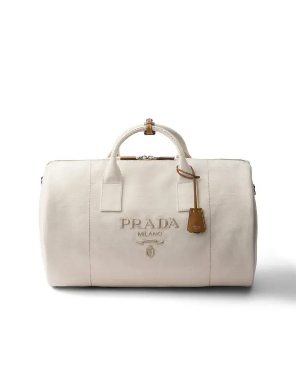 Prada Linen-blend Duffle Bag - Neutral
