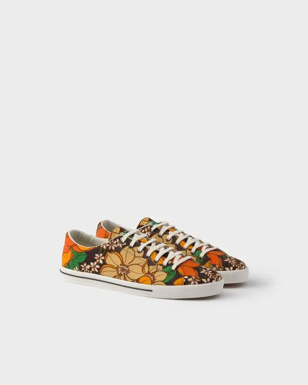 Prada Laced Floral Print Canvas Sneakers - Ebony | Editorialist display picture 2