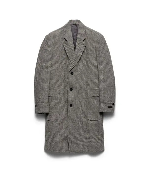 Prada Single-breasted Houndstooth Wool Coat