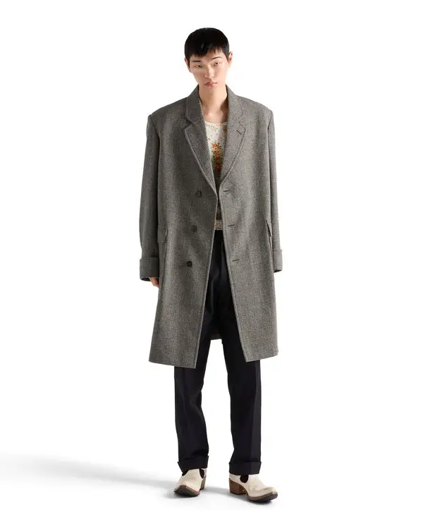 Prada Single-breasted Houndstooth Wool Coat